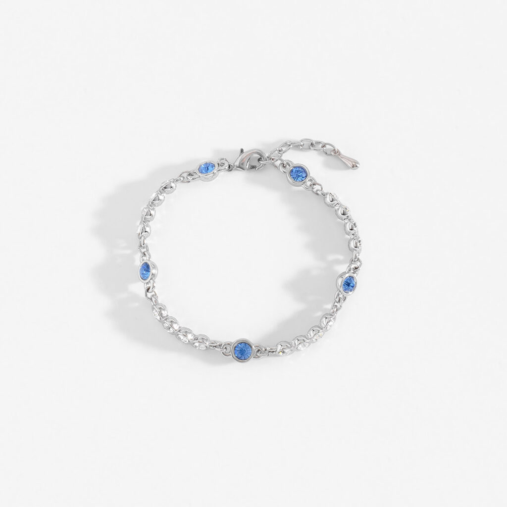 Pulsera Elegante en Baño de Platino con Piedras Azules y Cristal - 18 ...